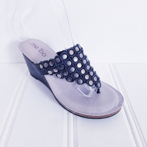 me too | Shoes | Me Too Studded Black Leather Wedge Sandals Womens ...